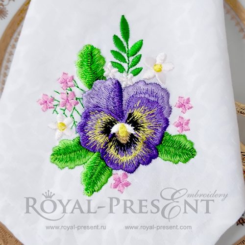 Beautiful Pansies Machine Embroidery Design| Royal Present Embroidery