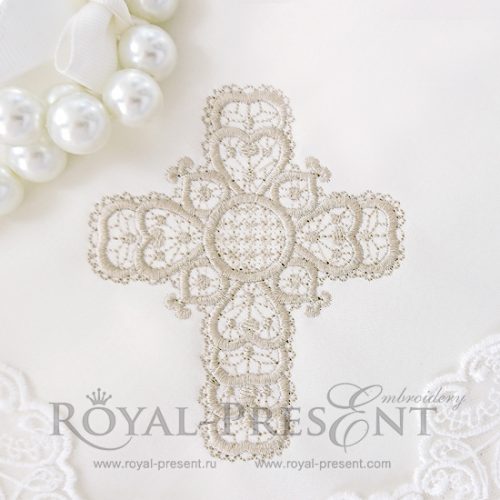 Machine Embroidery Design Beige Lace Cross| Royal Present Embroidery