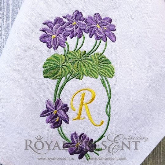 Machine Embroidery Design Blank Monogram Violets| Royal Present Embroidery
