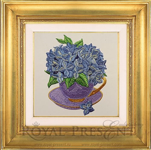 Machine Embroidery Design Blue Hydrangea in the teacup| Royal Present ...