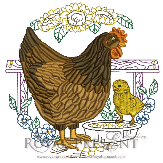 Machine Embroidery Design Circular Hen аnd chicken| Royal Present ...