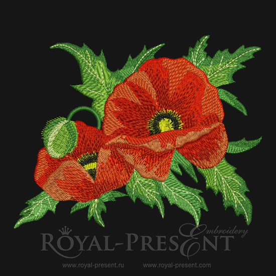 Machine Embroidery Design Two Poppies| Royal Present Embroidery
