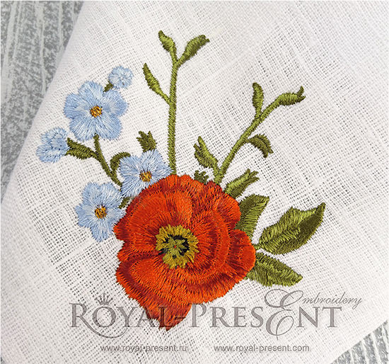 Machine Embroidery Design Red Poppy| Royal Present Embroidery