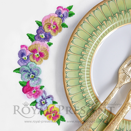 Machine embroidery design Romantic Pansies Floral Garland – 2 sizes ...