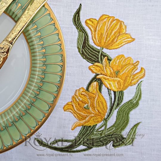 Machine Embroidery Design Yellow tulips| Royal Present Embroidery