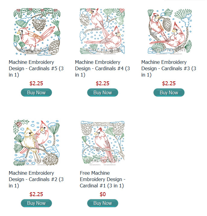 Machine Embroidery Designs Cardinals in the Snow| Royal Present Embroidery