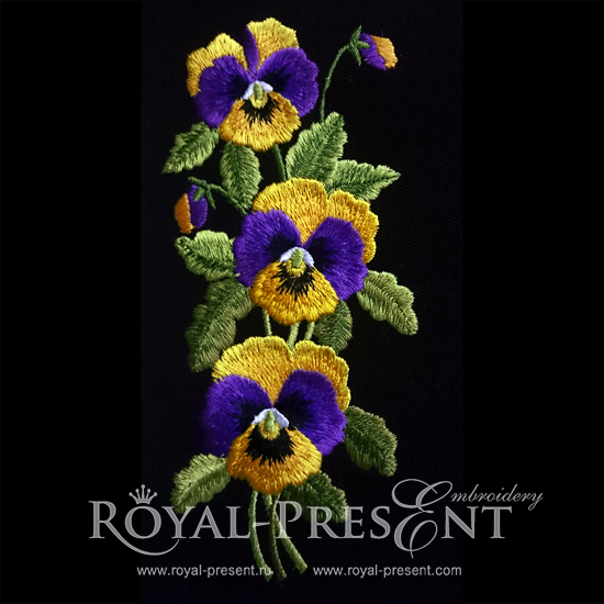 Machine Embroidery Design Pansies – 2 sizes| Royal Present Embroidery