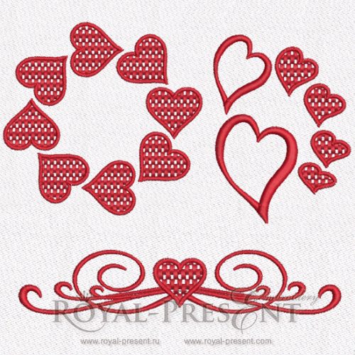 Machine Embroidery Design Red Hearts| Royal Present Embroidery
