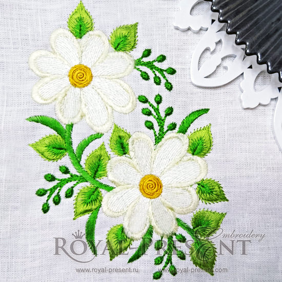 Daisies Machine Embroidery Pattern| Royal Present Embroidery