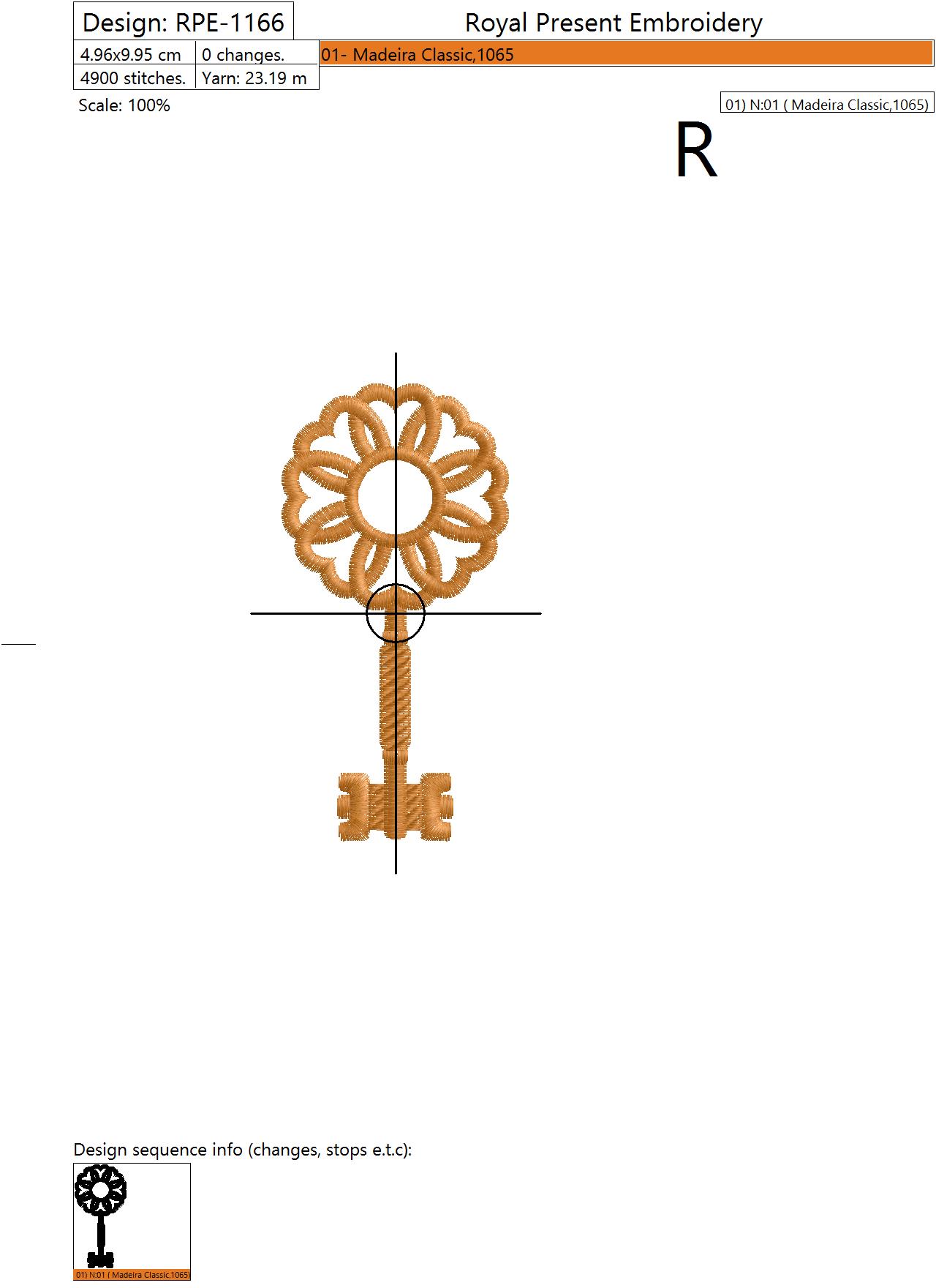 Machine Embroidery Design Bronze key - 2 sizes | Royal Present Embroidery