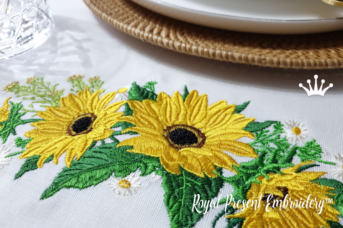 Sunflowers Garland Machine Embroidery Design - 5 sizes | Royal Present ...