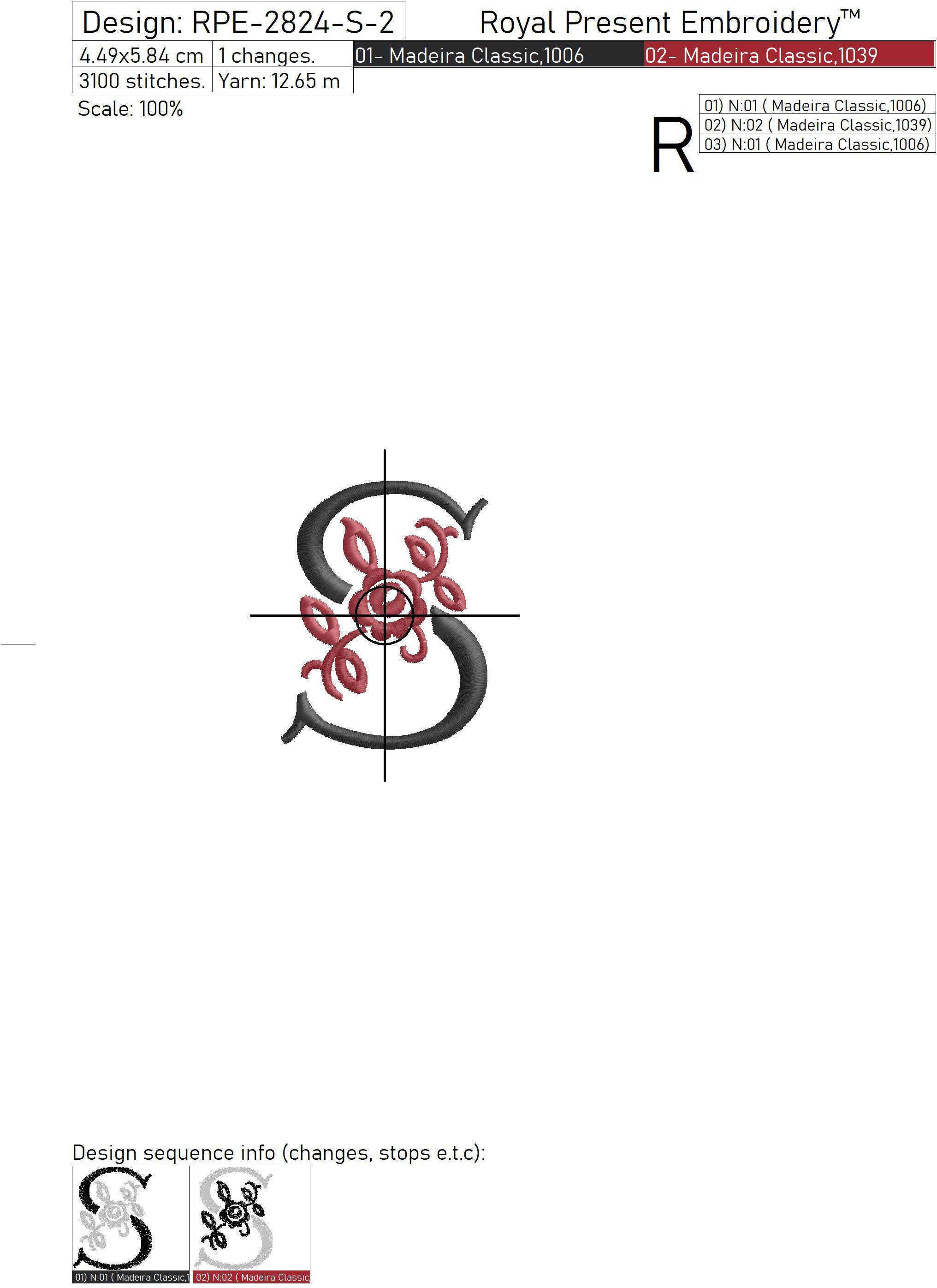 Floral Capital Letter S machine embroidery design - 3 sizes | Royal ...