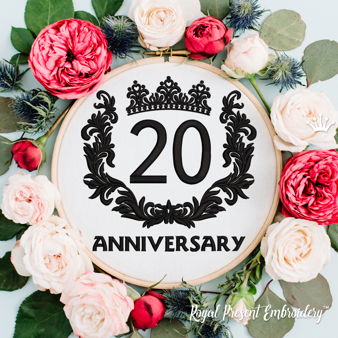 20th Anniversary Machine Embroidery Design - 3 sizes | Royal Present ...