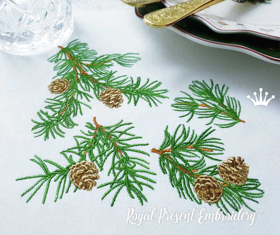 Pine tree with cones machine embroidery designs set - 2 sizes | Royal ...