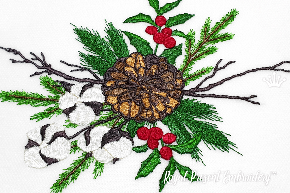 Pinecone and Cotton box Bouquet machine embroidery design - 3 sizes ...