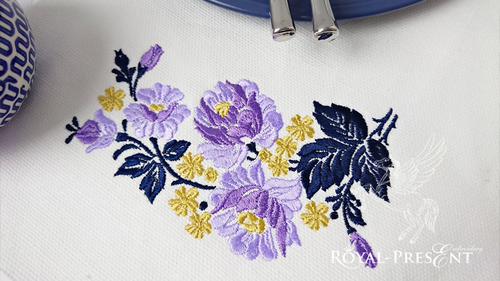 Machine Embroidery Design Purple Roses | Royal Present Embroidery