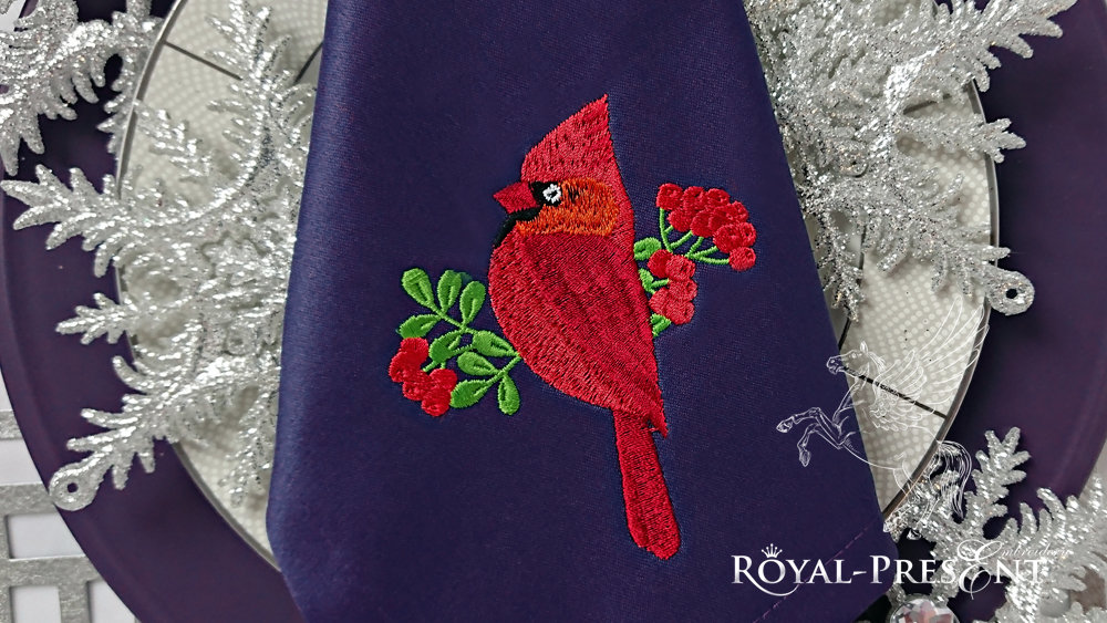 Machine Embroidery Design Red Cardinal - 2 sizes | Royal Present Embroidery