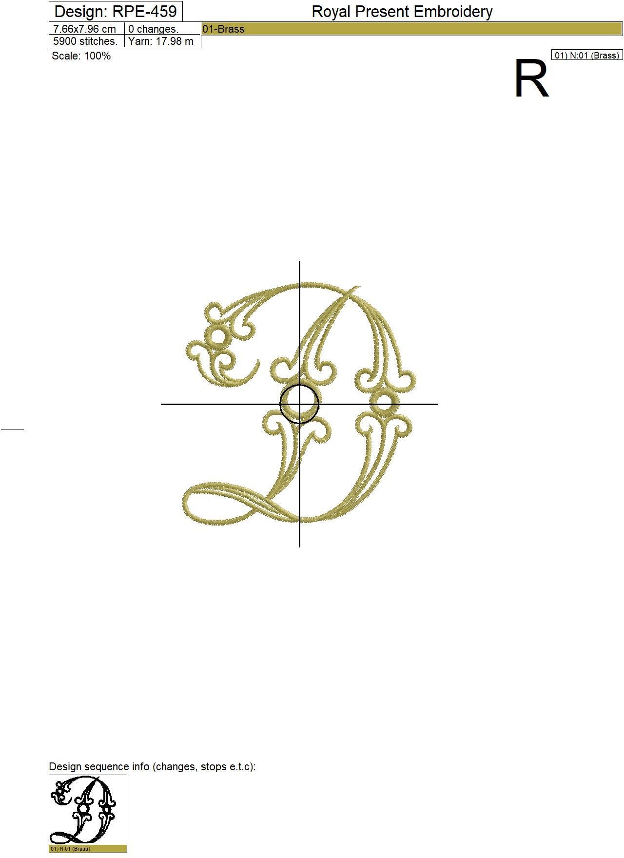 Machine Embroidery Design Vintage letter D | Royal Present Embroidery