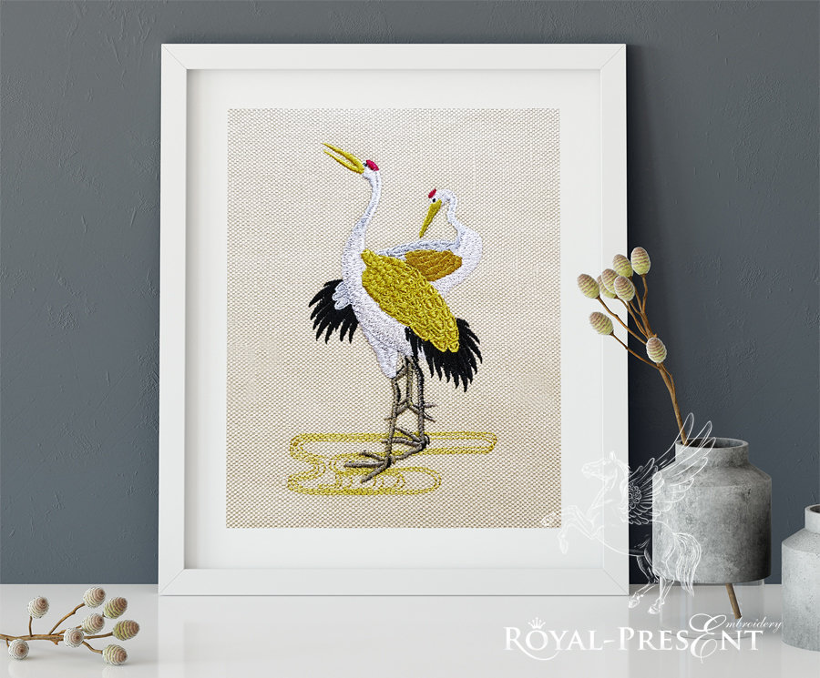 Japanese Cranes Machine Embroidery Design - 3 sizes | Royal Present ...