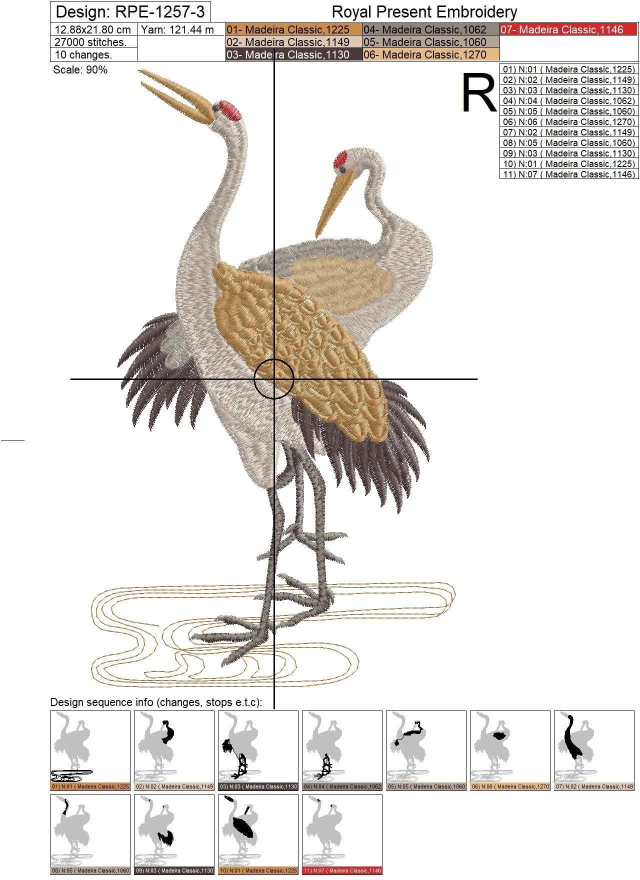 Japanese Cranes Machine Embroidery Design - 3 sizes | Royal Present ...