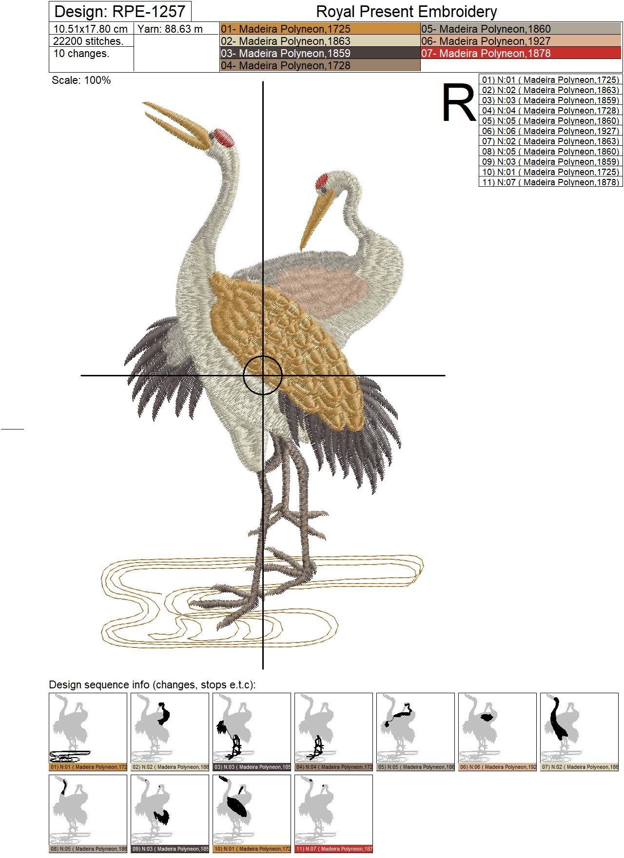 Japanese Cranes Machine Embroidery Design - 3 sizes | Royal Present ...