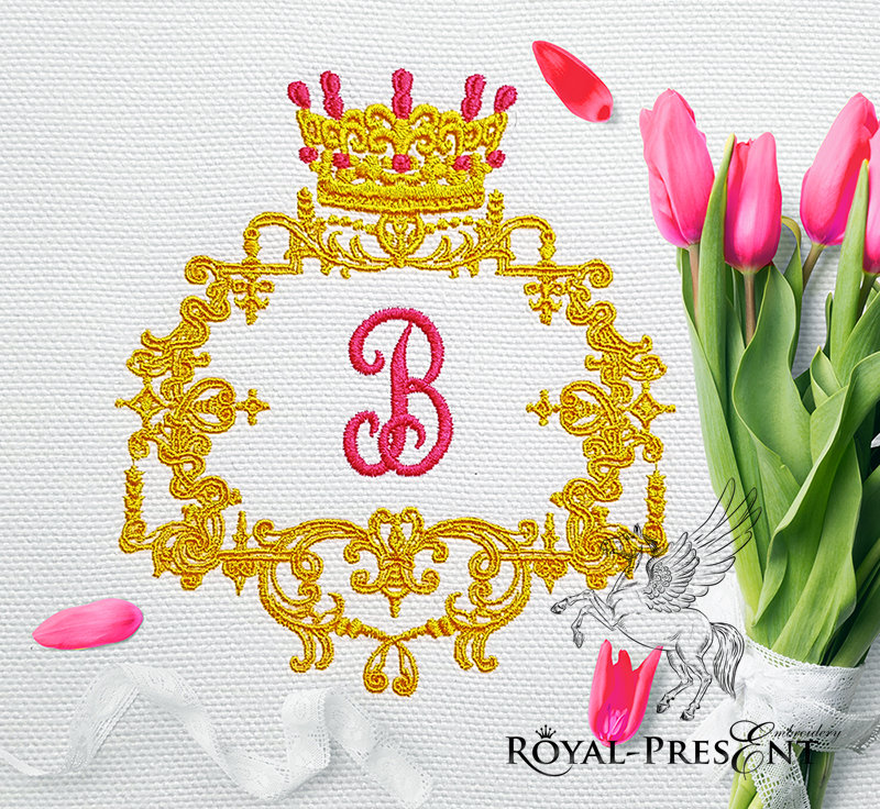 Royal monogram frame Embroidery Design - 3 sizes | Royal Present Embroidery