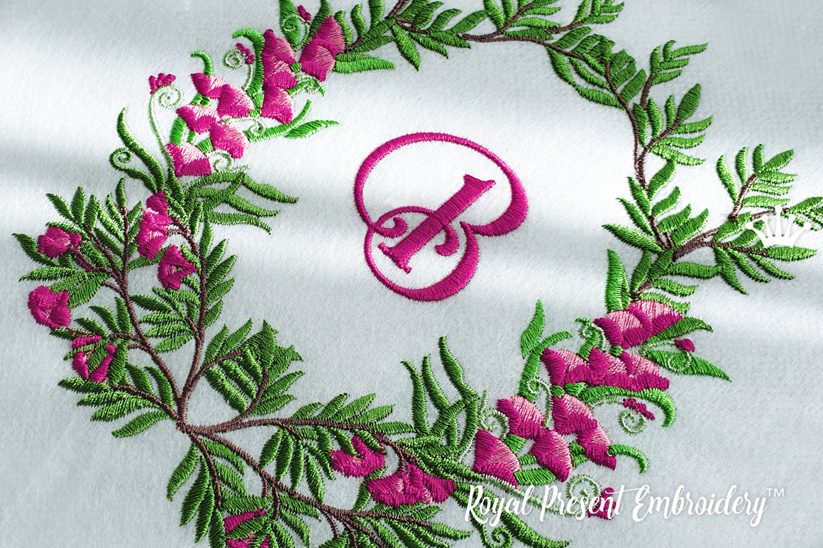 Monogram frame with flowers Machine embroidery design - 4 sizes | Royal ...